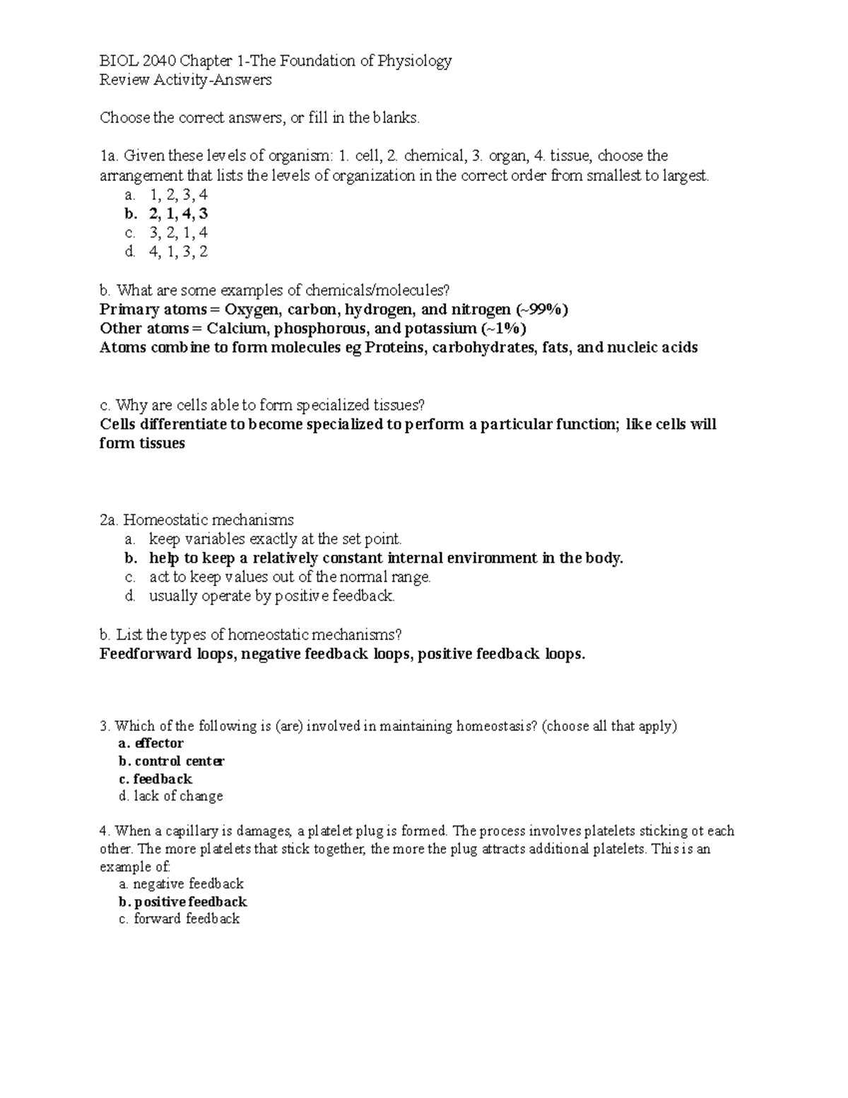 Ch 1-Foundation-Answers - BIOL 2040 Chapter 1-The Foundation of ...