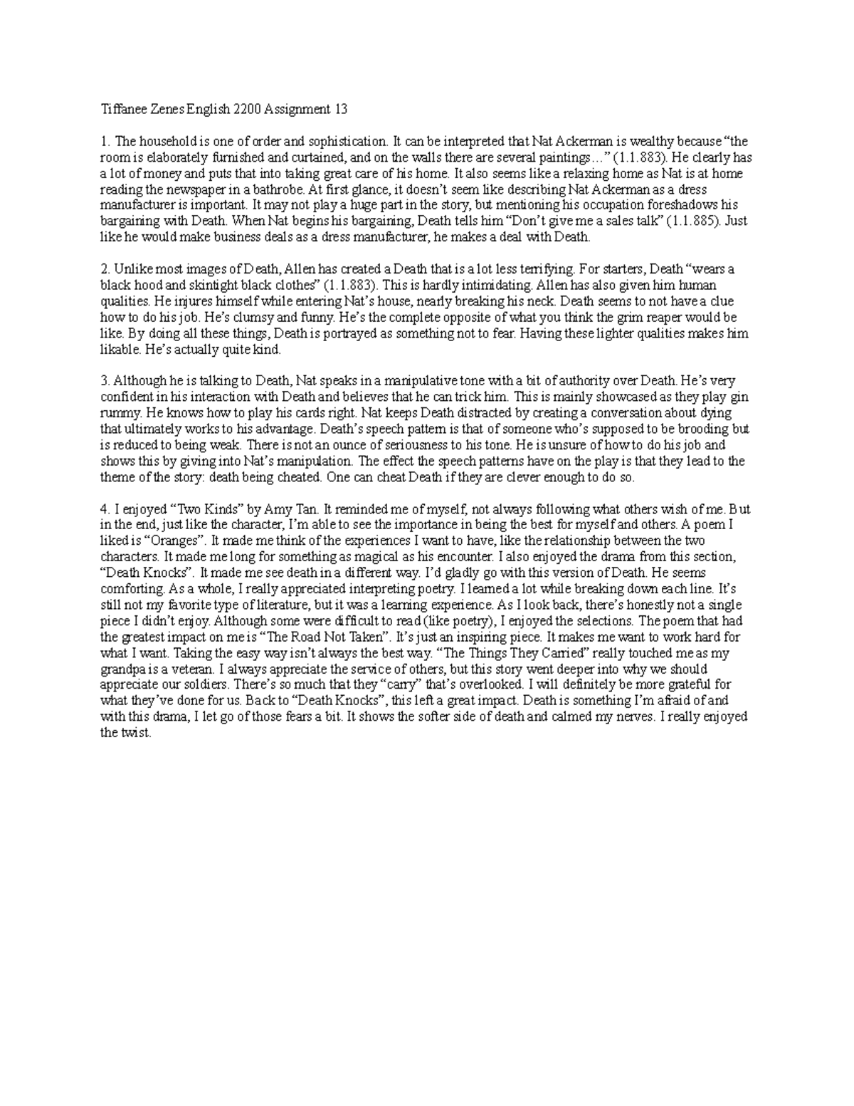Assignment 13 LAST - Tiffanee Zenes English 2200 Assignment 13 1. The ...