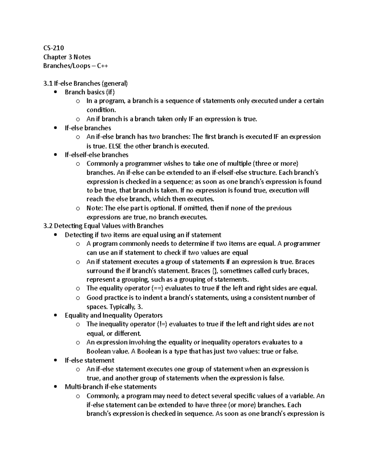 Chapter 3 Notes - ZyBooks - CS- Chapter 3 Notes Branches/Loops – C++ 3 ...