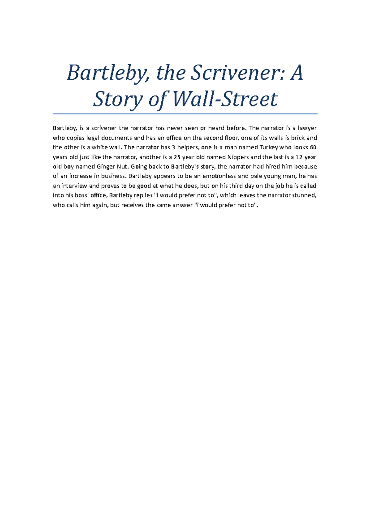 Bartleby - Legal - Bartleby, the Scrivener: A Story of Wall-Street ...