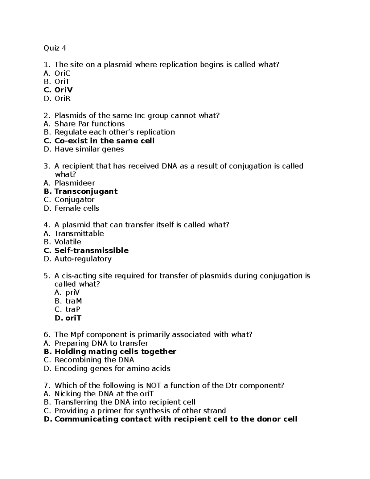 Quiz notes for quiz 4 - Quiz 4 The site on a plasmid where replication ...