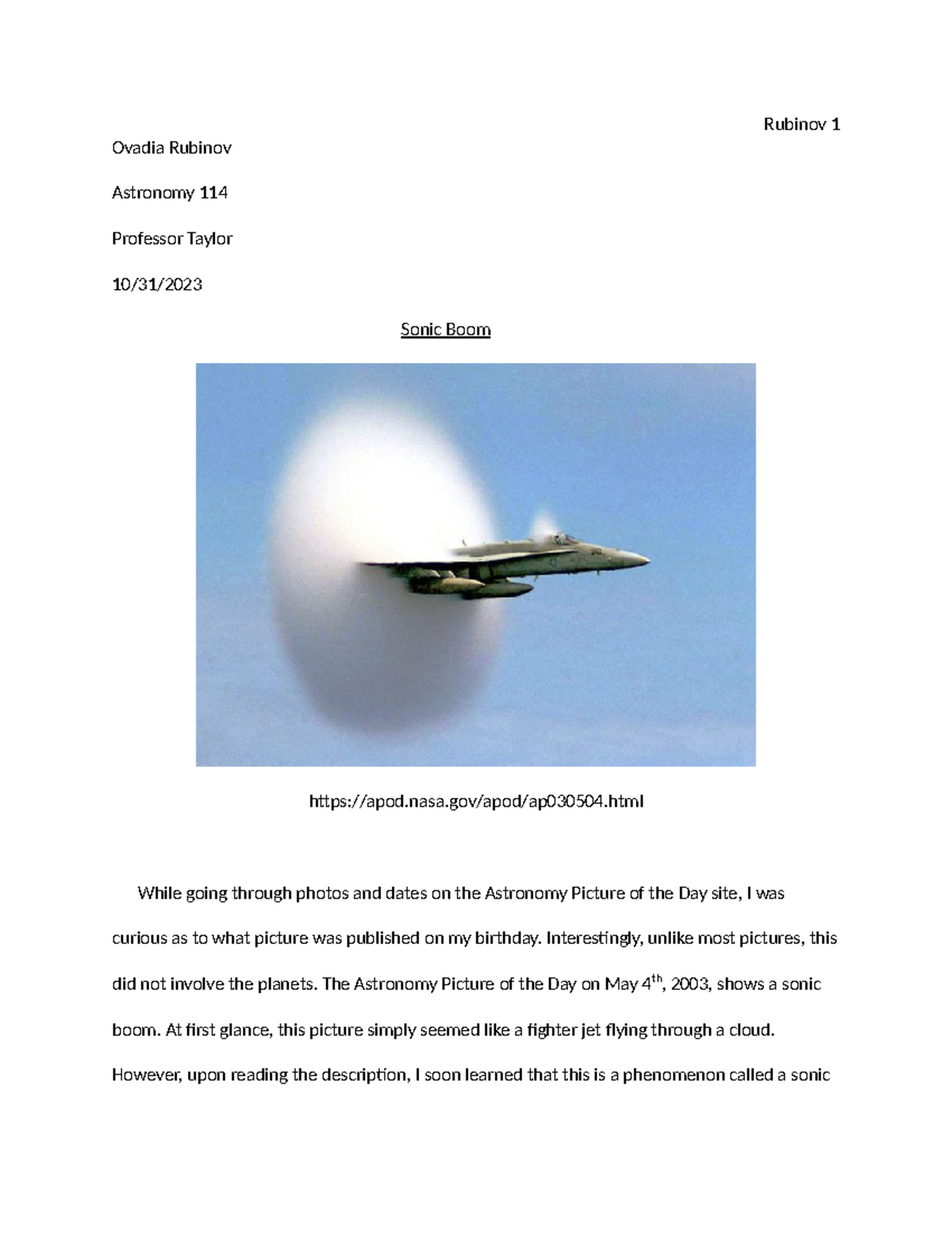 APOD Astronomy - jewhkjrhkew - Rubinov 1 Ovadia Rubinov Astronomy 114 ...