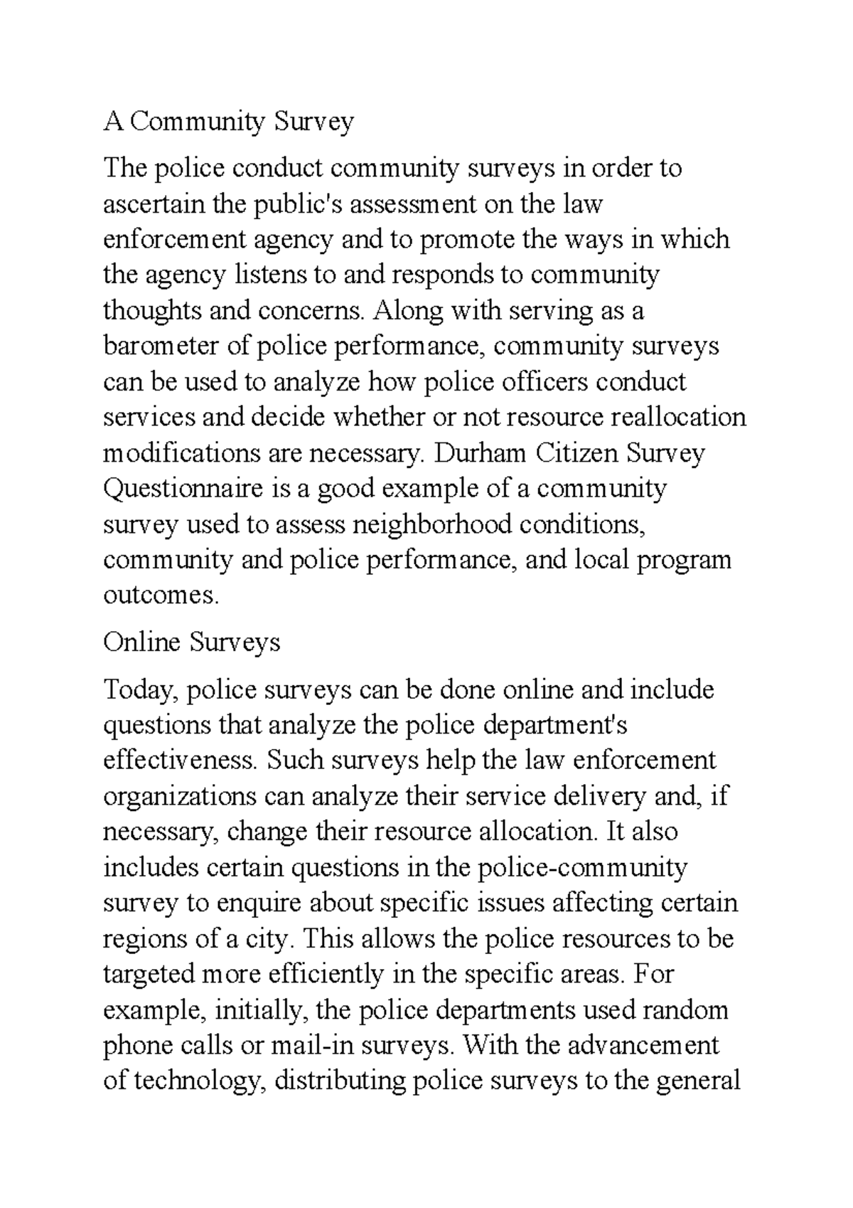 1 - biz - A Community Survey The police conduct community surveys in ...