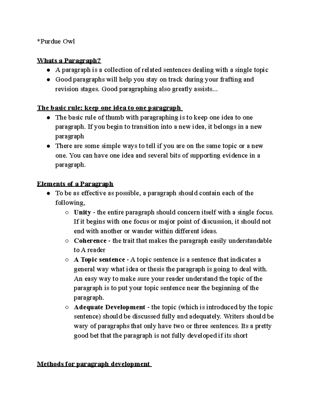Writing Paragraphs ENGL 1A 8 22 Purdue Owl Whats A Paragraph A