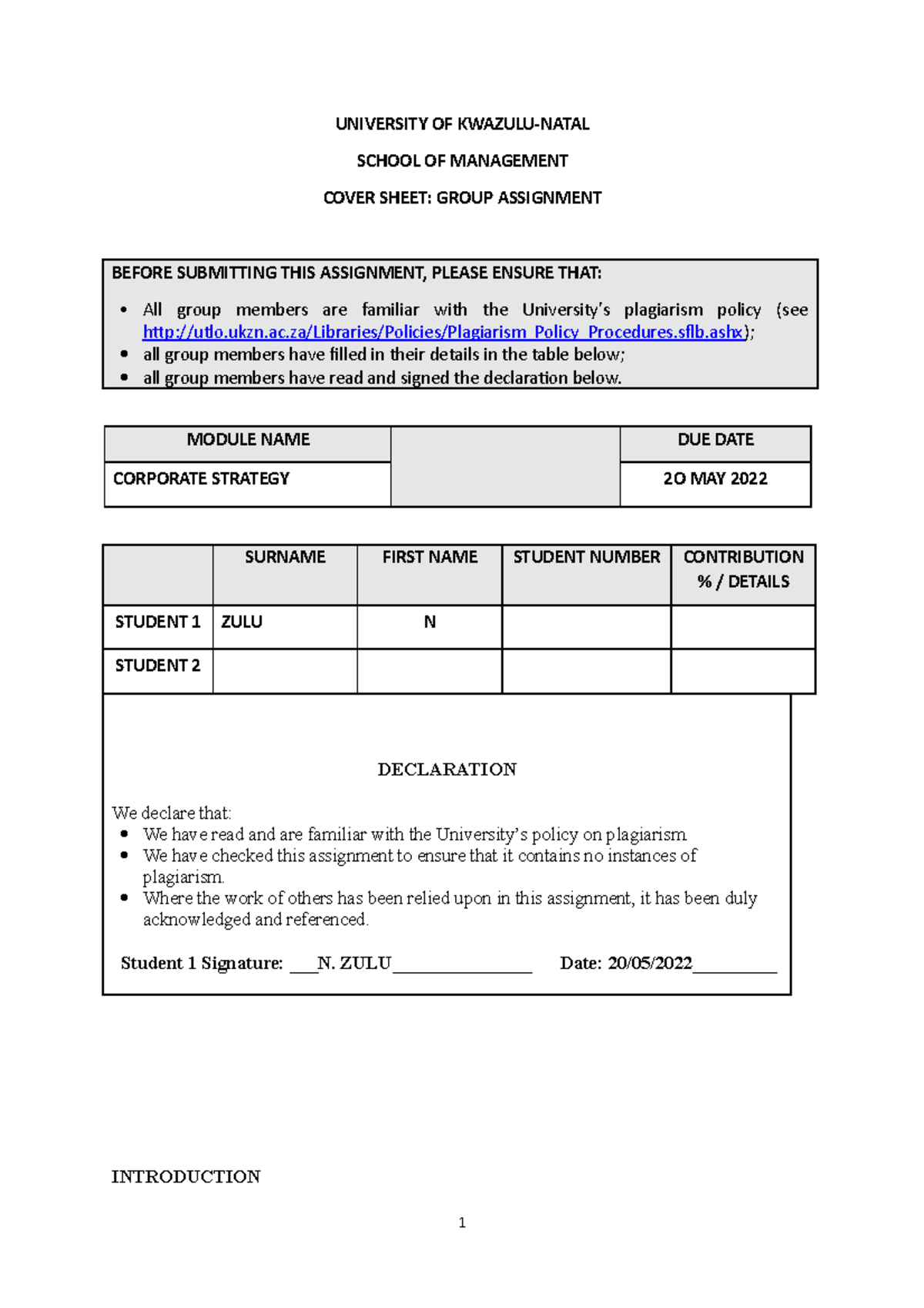 Business Management 312 Assignment 3 - UNIVERSITY OF KWAZULU-NATAL ...