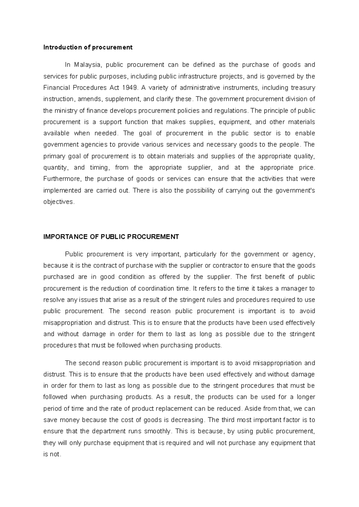 Introduction of procurement - A variety of administrative instruments ...