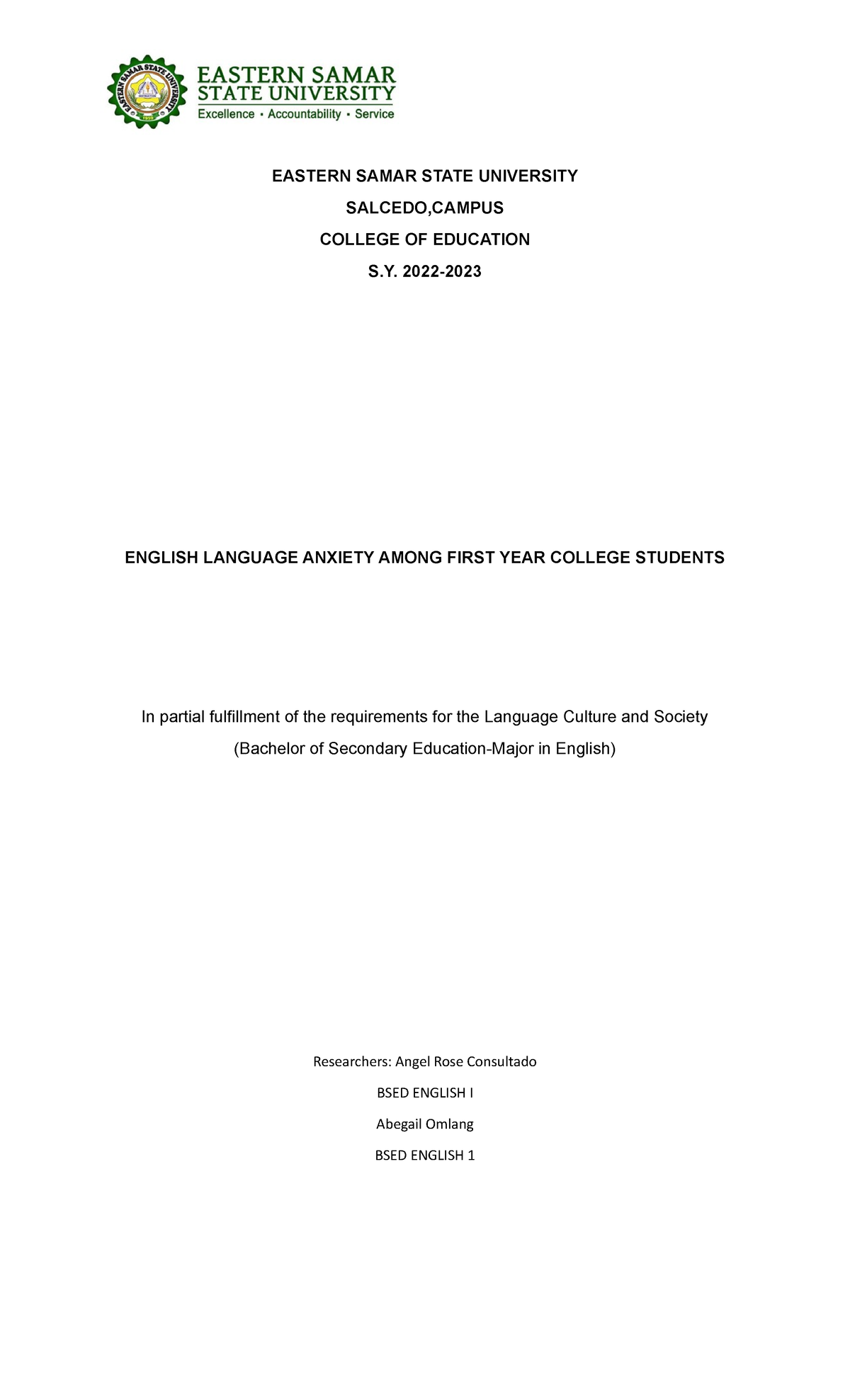 Research Proposal - EASTERN SAMAR STATE UNIVERSITY SALCEDO,CAMPUS ...