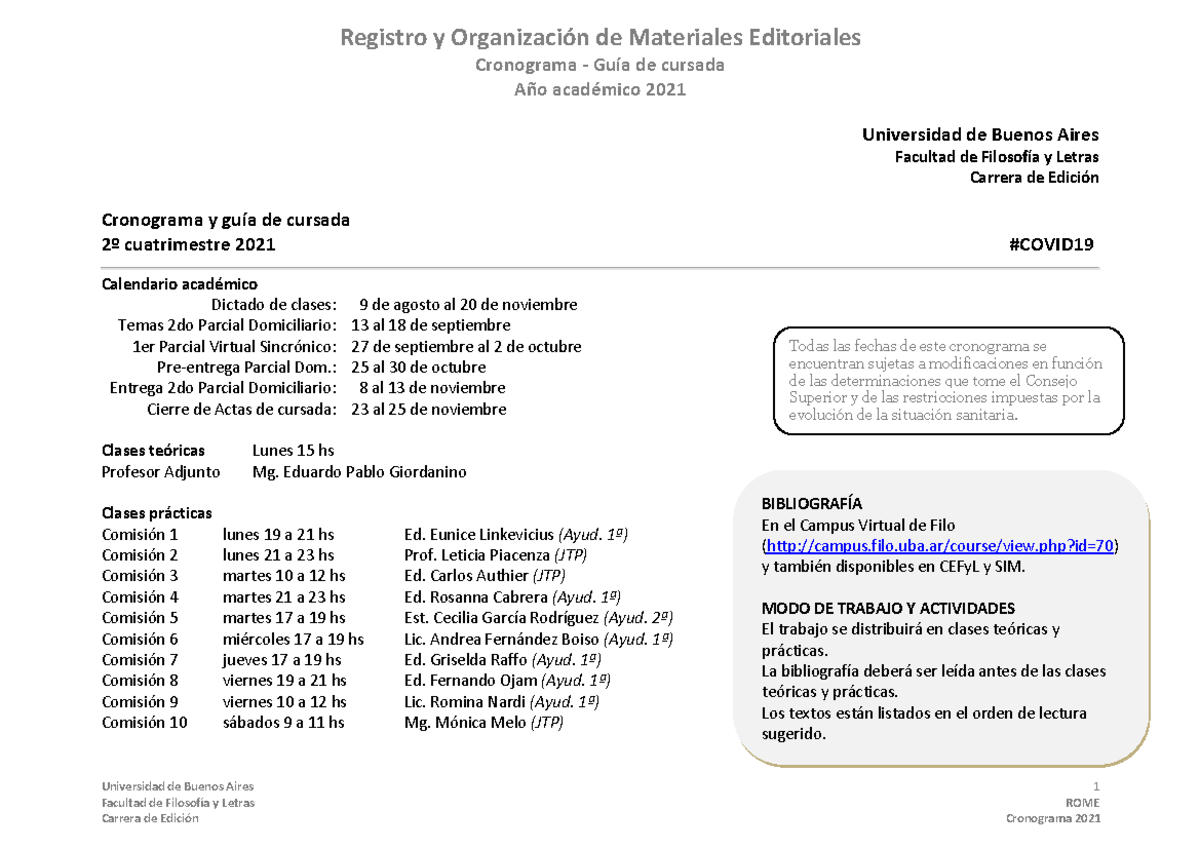 ROME cronograma 2021 2c - Cronograma - GuÌa de cursada AÒo acadÈmico ...