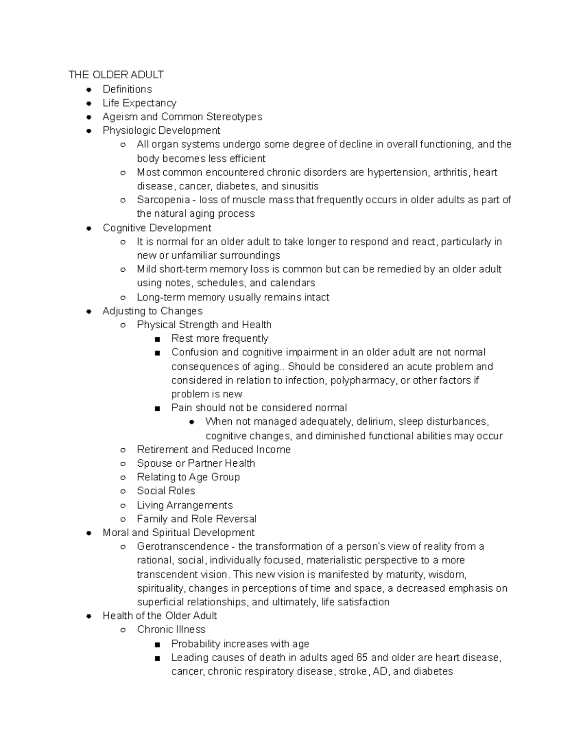 Unit 4 - The Older Adult - Lecture notes for foundations of nursing ...