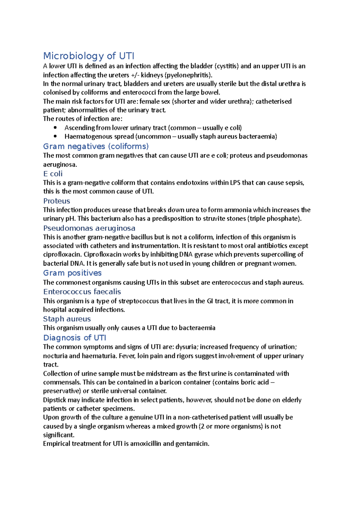Microbiology of UTI - Lecture notes 1 - Microbiology of UTI A lower UTI ...