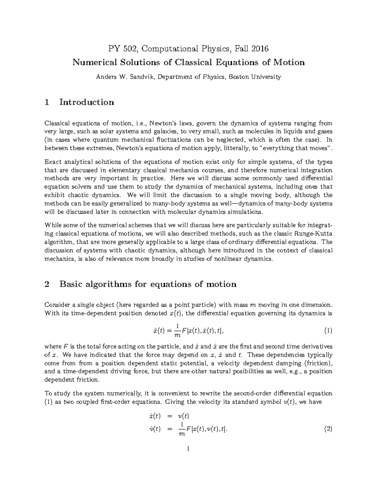 Lecture notes, lecture Numerical Solutions of Classical Equations of ...