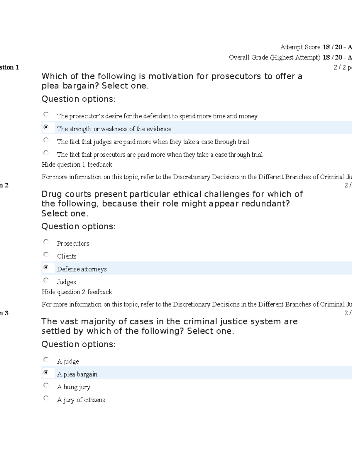 CJ 230 Module 4 quiz A - quiz moduel 4 - Attempt Score 18 / 20 - A ...