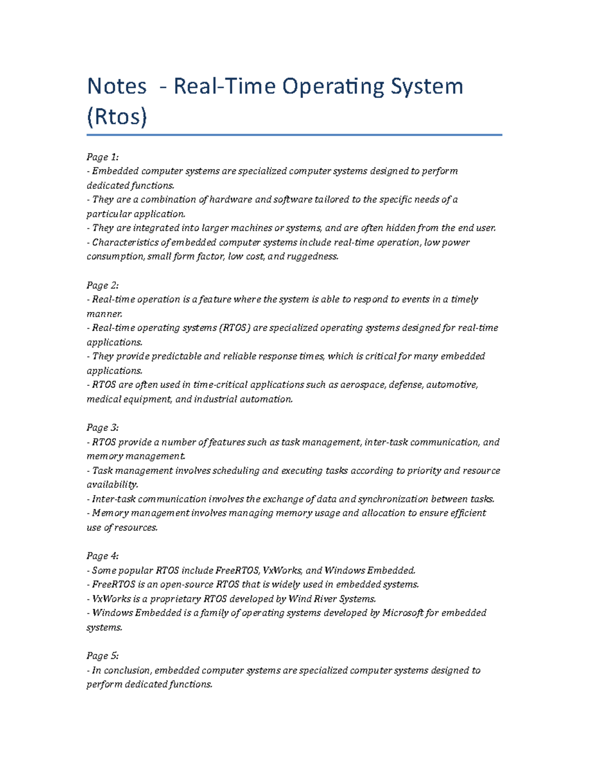 RTOS for Embedded Computer Systems - Studocu