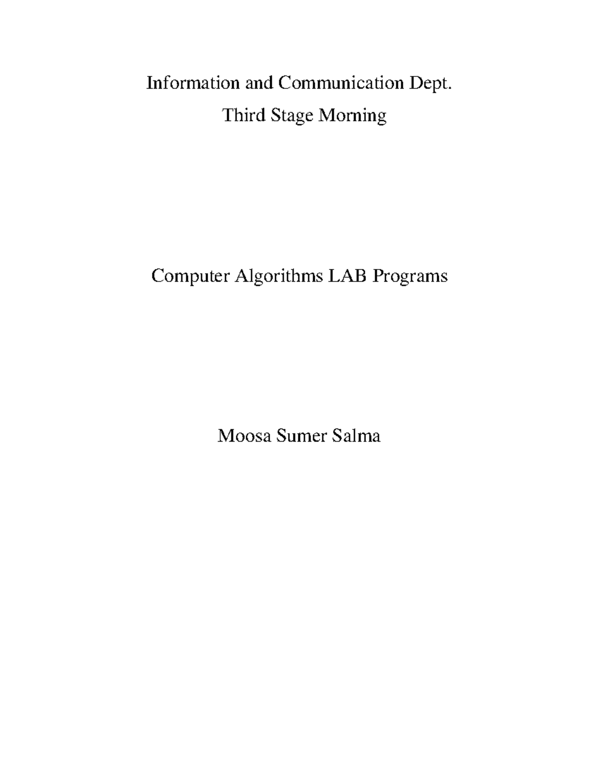 Algorithms Programming Information And Communication Dept Third Stage Morning Computer