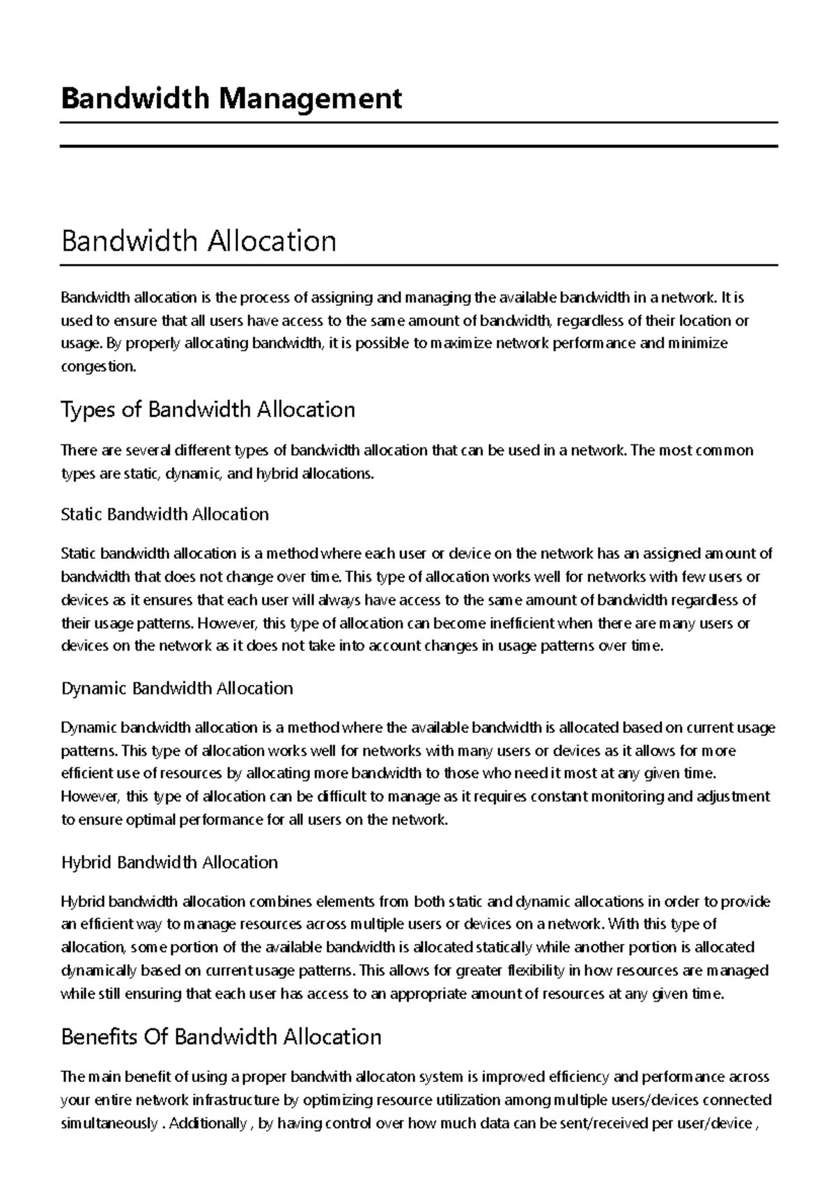Bandwidth Management in Computer Network Concepts - Bandwidth ...