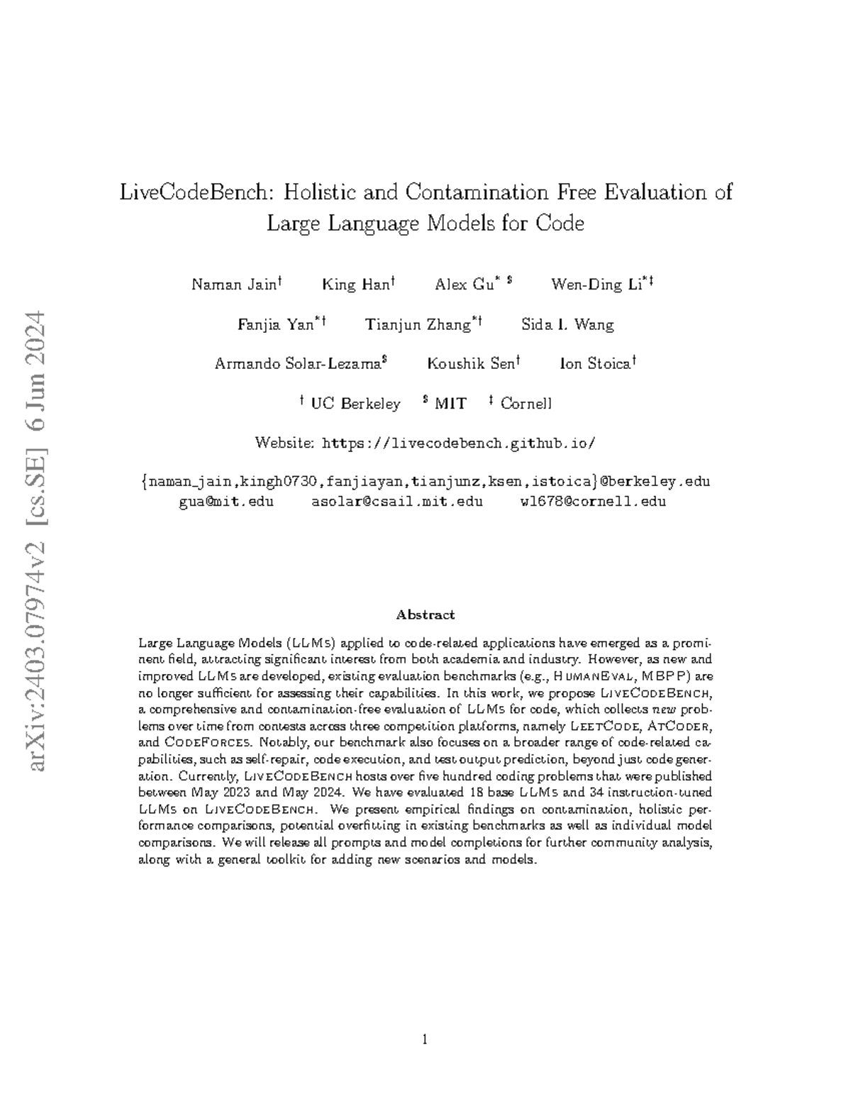 2403 - This is the assignment report paper for CS 598 LiveCodeBench - LiveCodeBench: Holistic ...