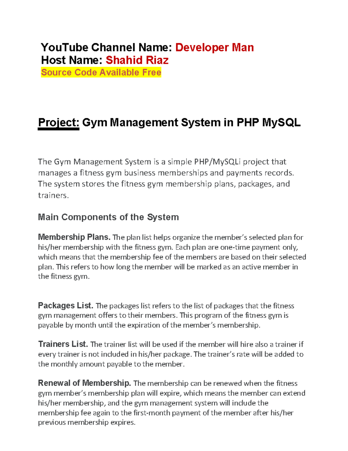 GYM Management System - The system stores the fitness gym membership ...
