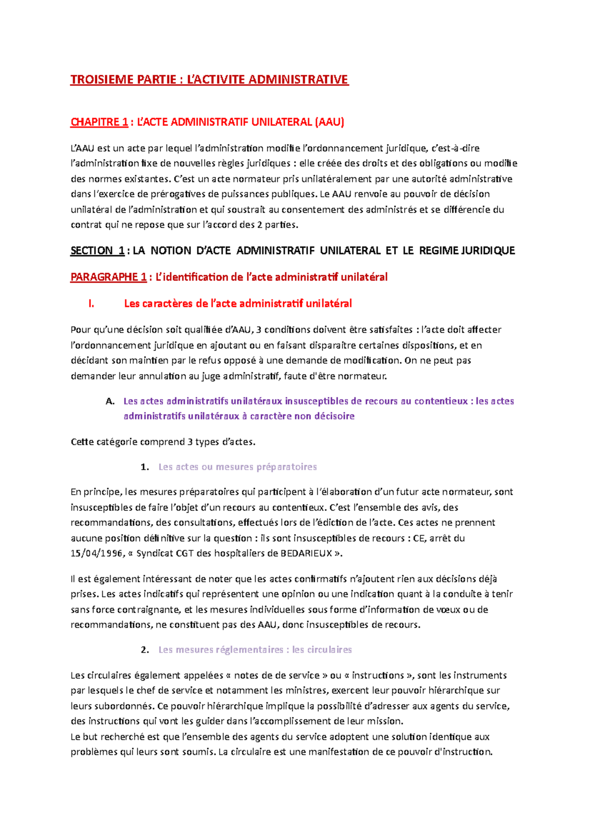 Ch 1. L'acte administratif unilatéral - TROISIEME PARTIE : L’ACTIVITE ...