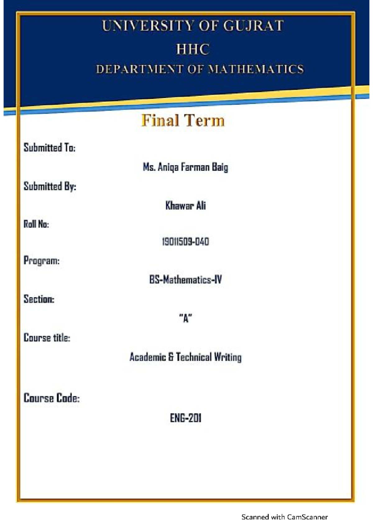 19011509-040 BS Maths 4th A ENG-201 Final term Paper Spring-2021 ...