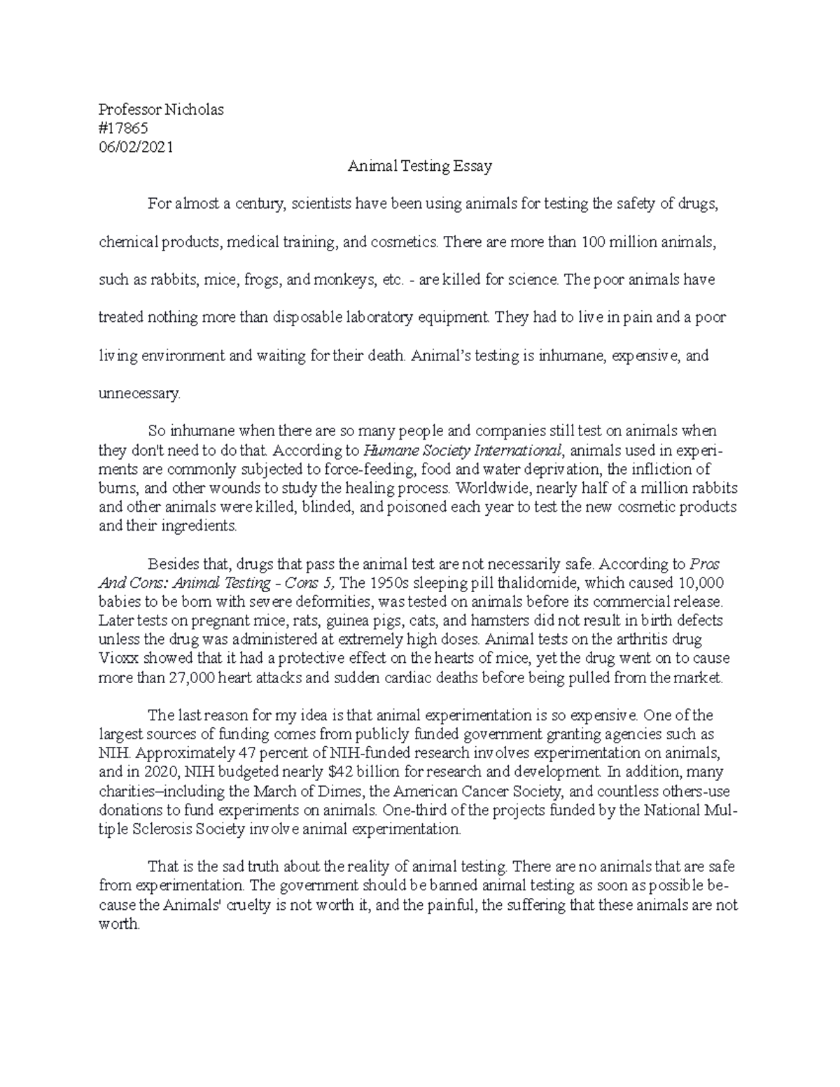 Essay 400 words about Animal Testing in ESL writing/grammar/reading ...