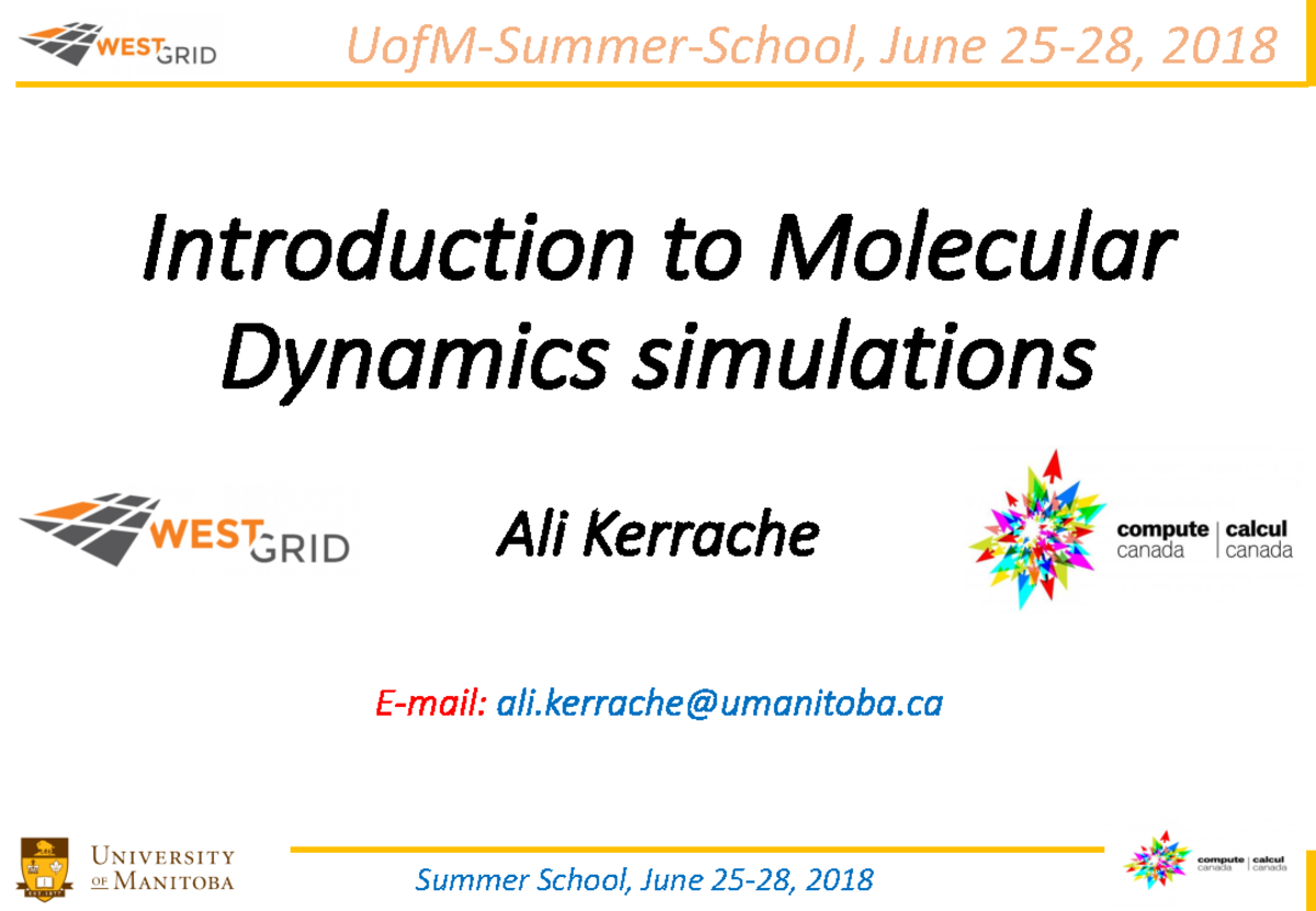 Md-slides - molecular - UofM-Summer-School, June 25-28, 2018 ...