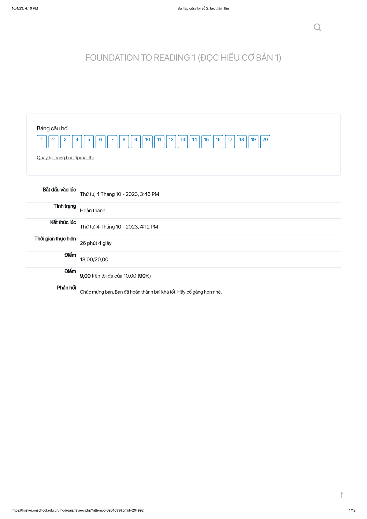 Bài tập giữa kỳ số 2 reading - FOUNDATION TO READING 1 (ĐỌC HIỂU CƠ BẢN 1) Bắt đầu vào lúc Thứ ...