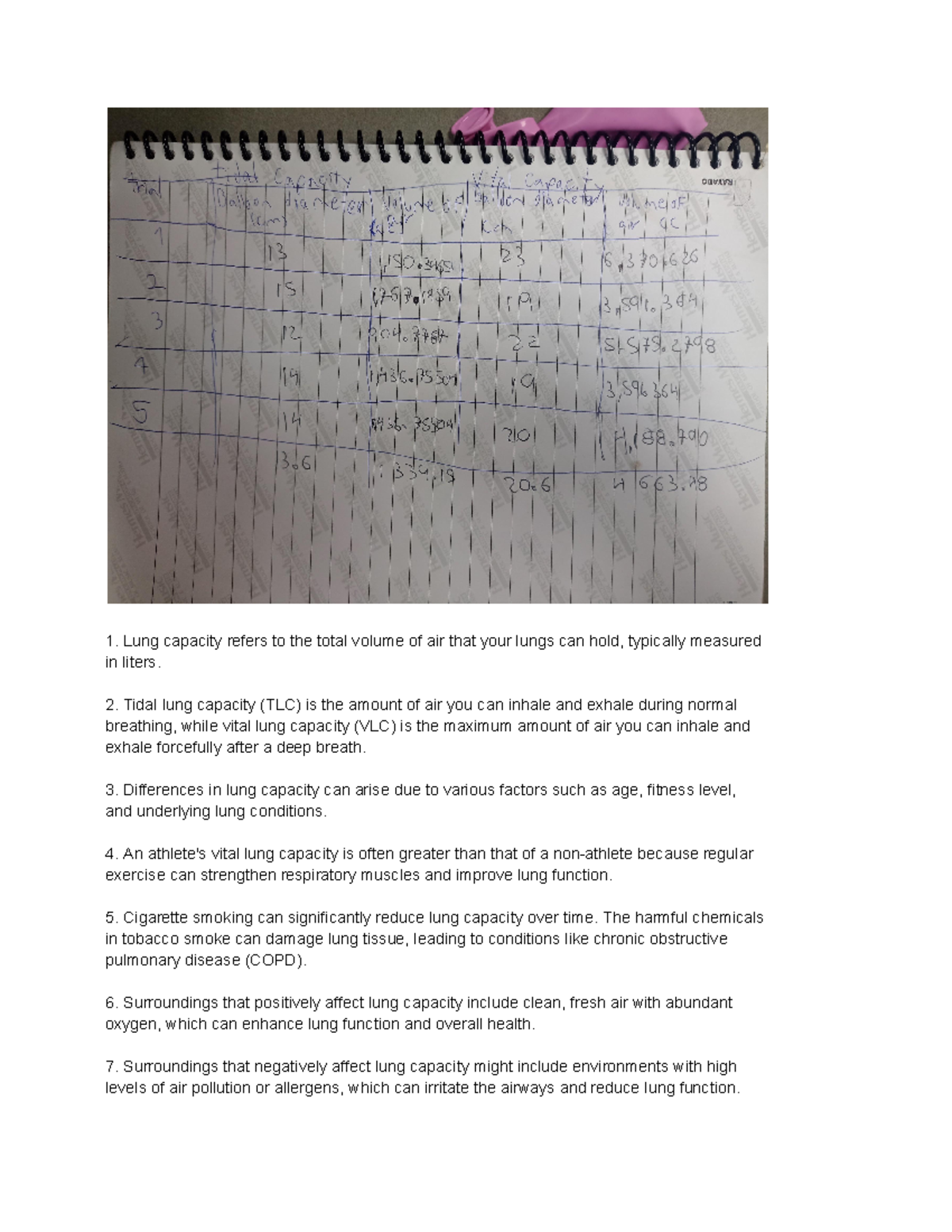Human - ndjd - Lung capacity refers to the total volume of air that ...