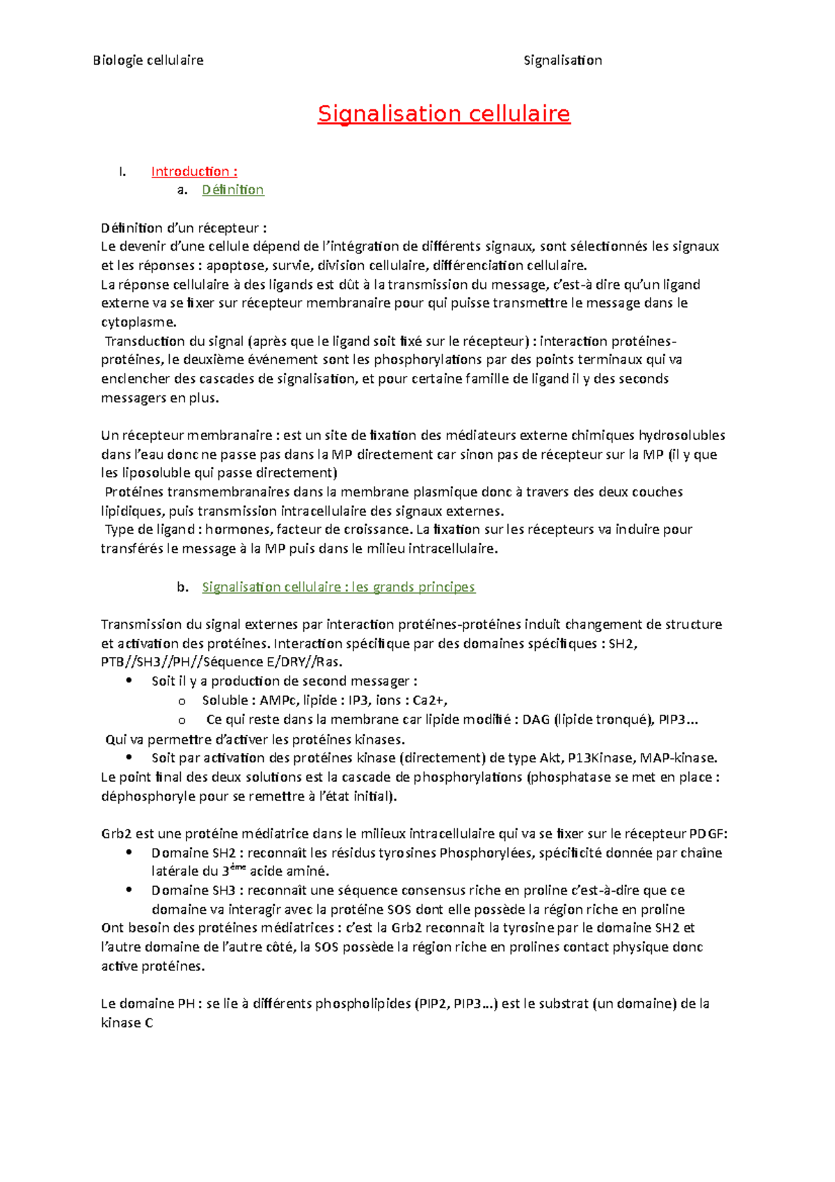 Signalisation cellulaire L2 - Introduction : a. Définition Définition d ...