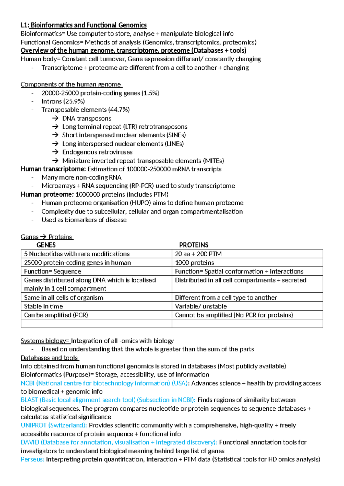 HUBS3302 Genomics bioinformatics notes - L1: Bioinformatics and ...