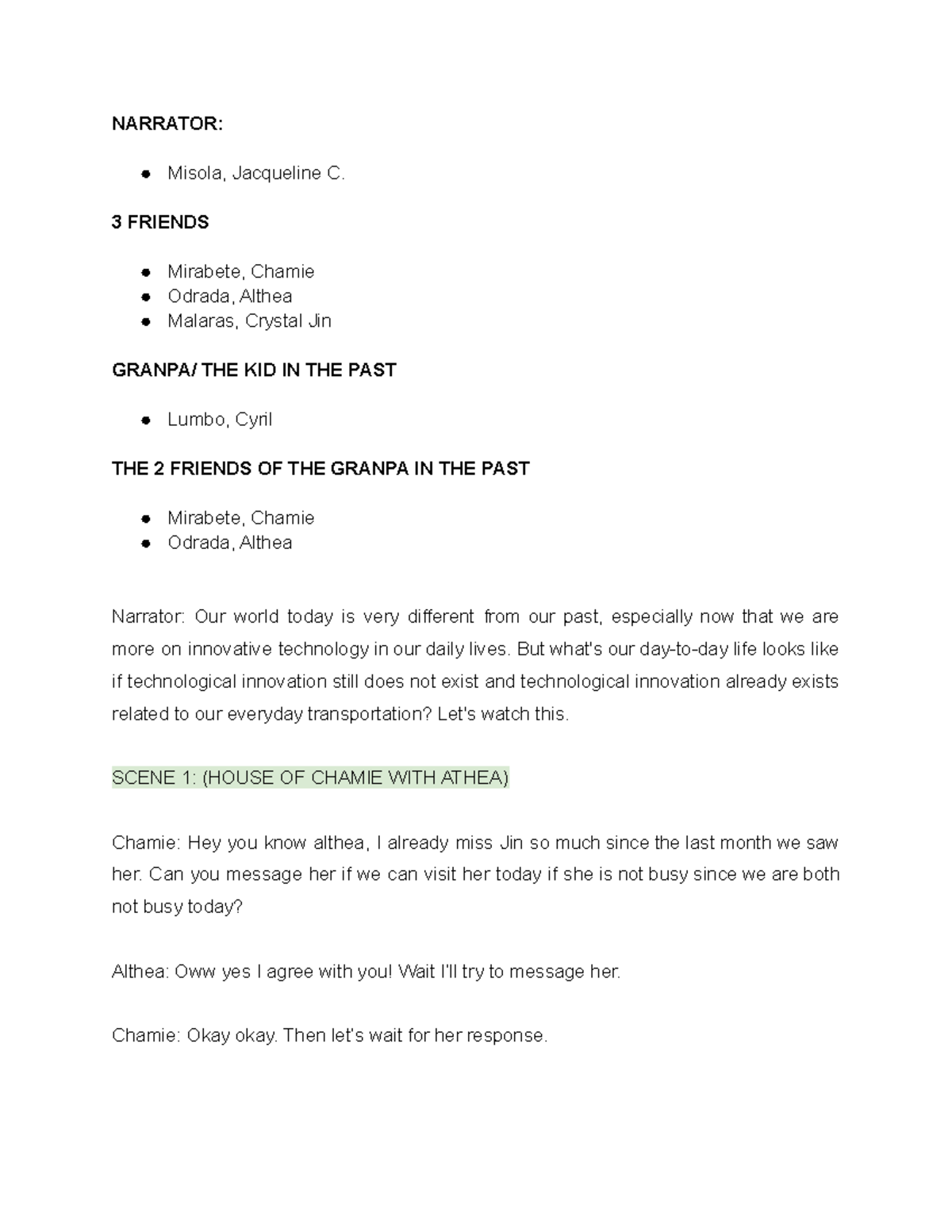 STS Roleplaying Script - NARRATOR: Misola, Jacqueline C. 3 FRIENDS Mirabete, Chamie Odrada ...