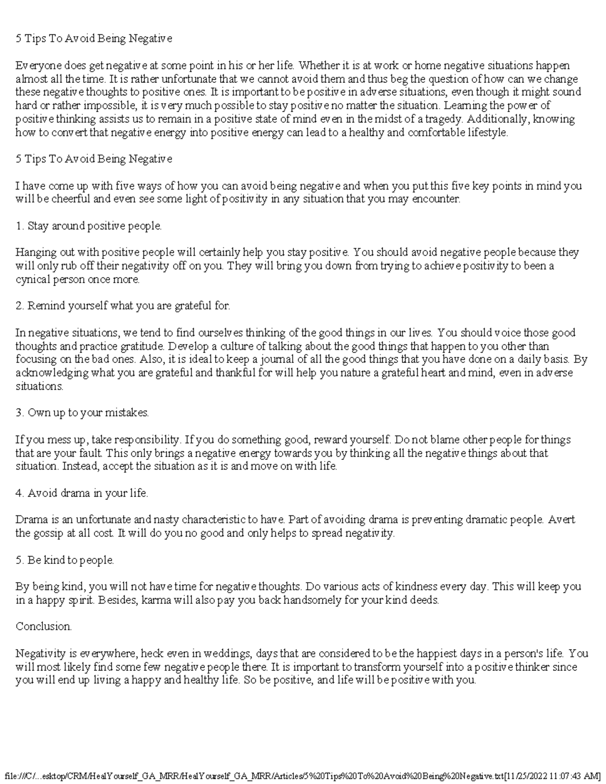 5 Tips To Avoid Being Negative - file:[11/25/2022 11:07:43 AM] 5 Tips ...