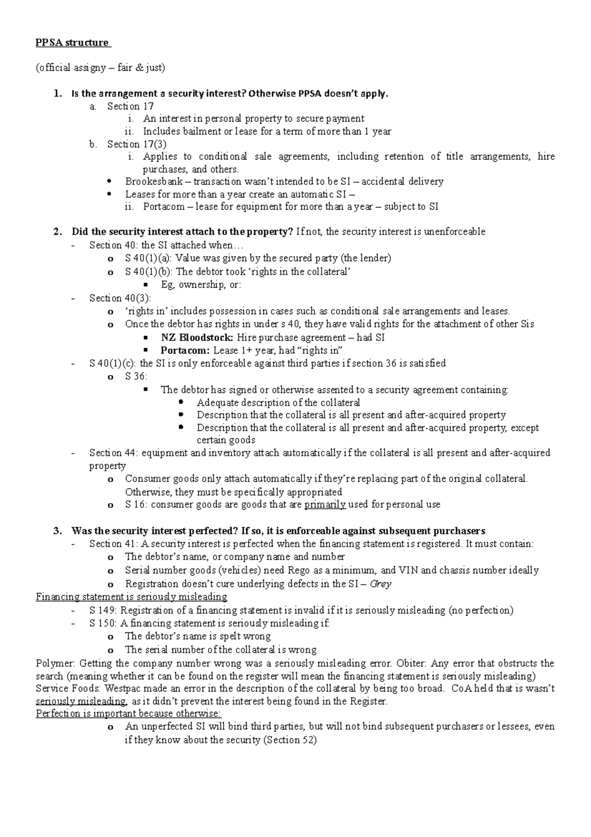 PPSA - EXAM - notes - PPSA structure (official assigny – fair & just) 1 ...