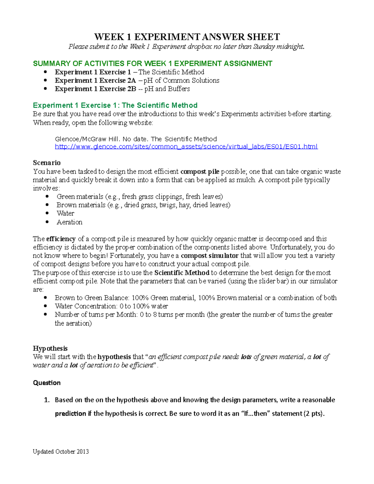 Week 1 Experiment Answer Sheet - WEEK 1 EXPERIMENT ANSWER SHEET Please ...