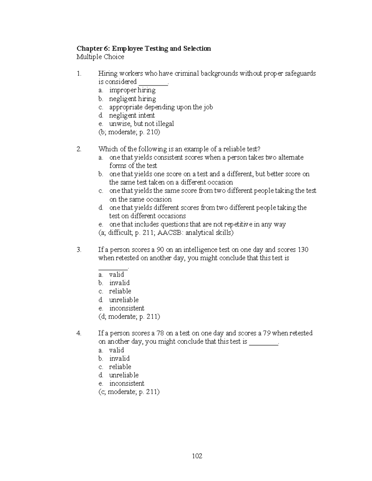 Dessler 06 - Chapter 6: Employee Testing and Selection Multiple Choice ...