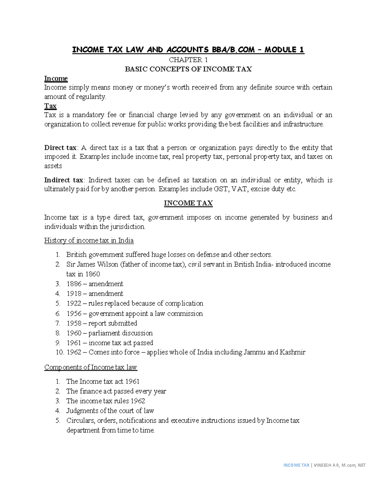 Income TAX Module 1 - INCOME TAX LAW AND ACCOUNTS BBA/B – MODULE 1 ...