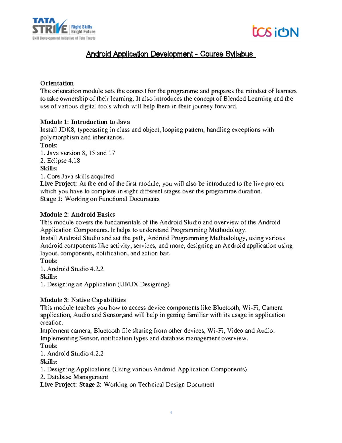 Syllabus - 1 Live Project: Stage 2: Working on Technical Design ...