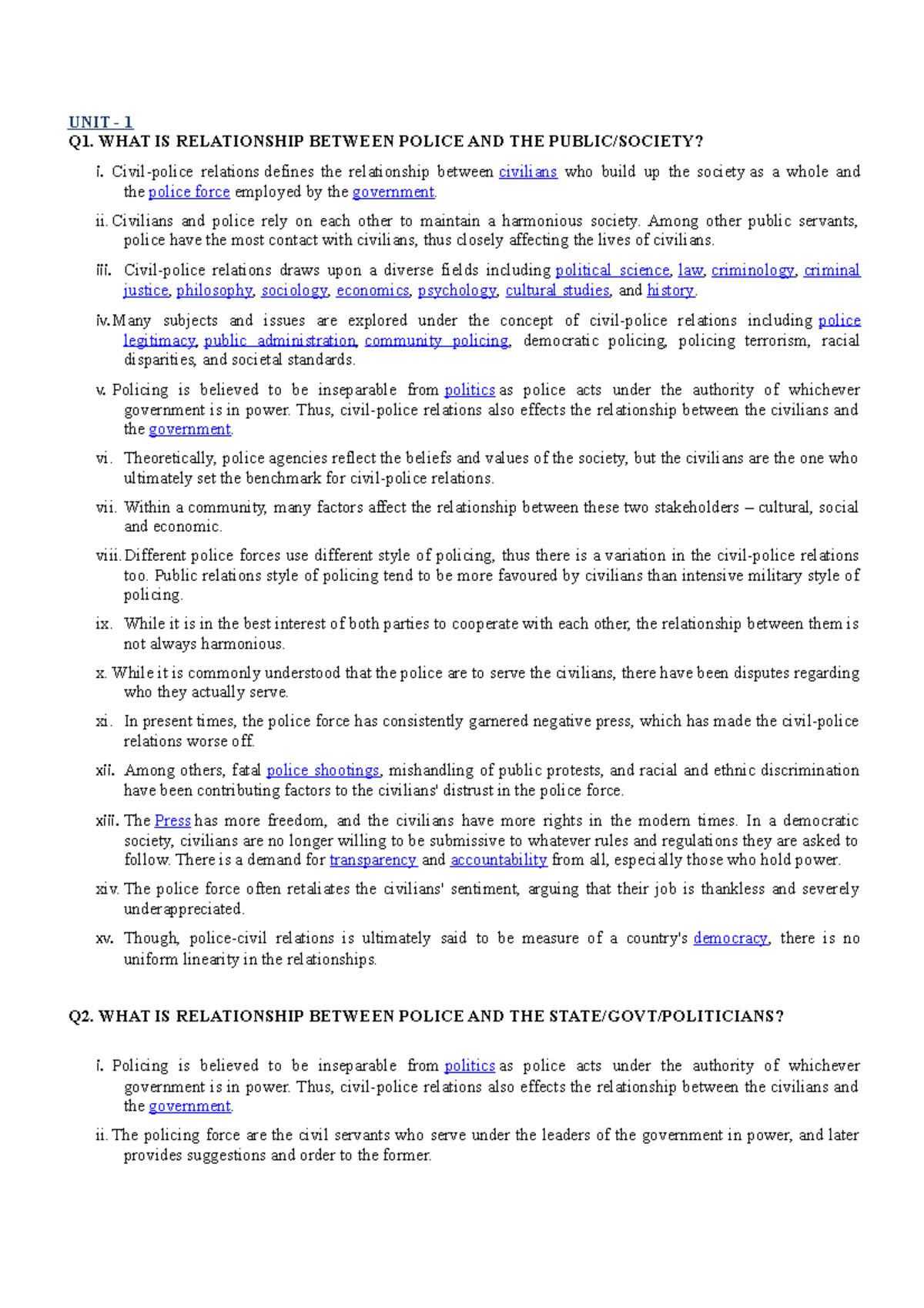 UNIT-1 Police Society Relationship - UNIT - 1 Q1. WHAT IS RELATIONSHIP ...