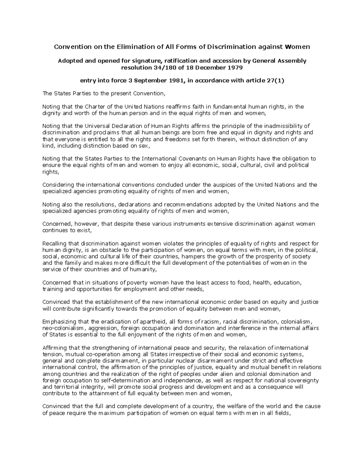 Cedaw Convention full doc - Convention on the Elimination of All Forms ...