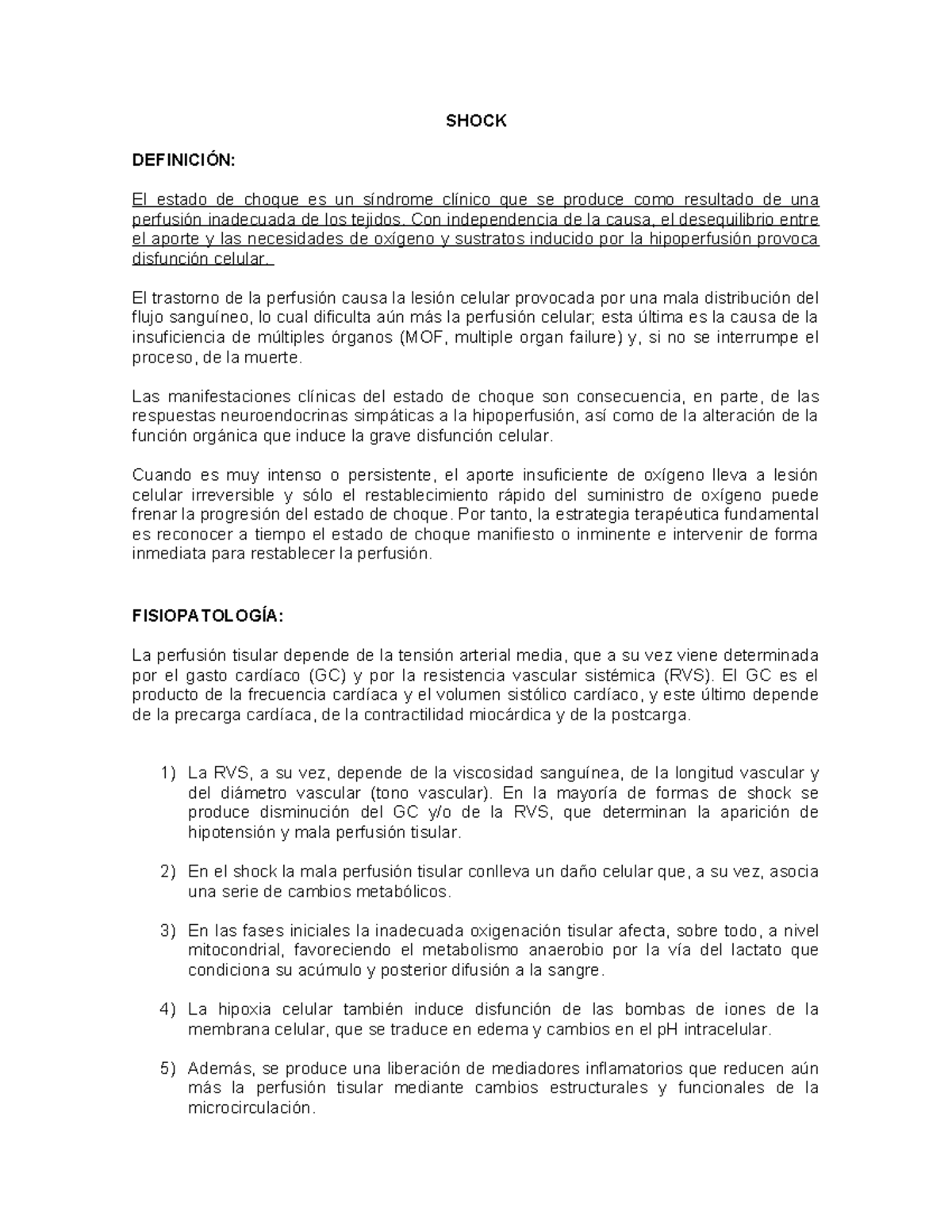 Shock-rot - Informe completo de shock - SHOCK DEFINICIÓN: El estado de ...