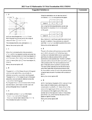 2023 Year 12 Mathematics Extension 1 Task 4 Trial Solutions - Suggested ...