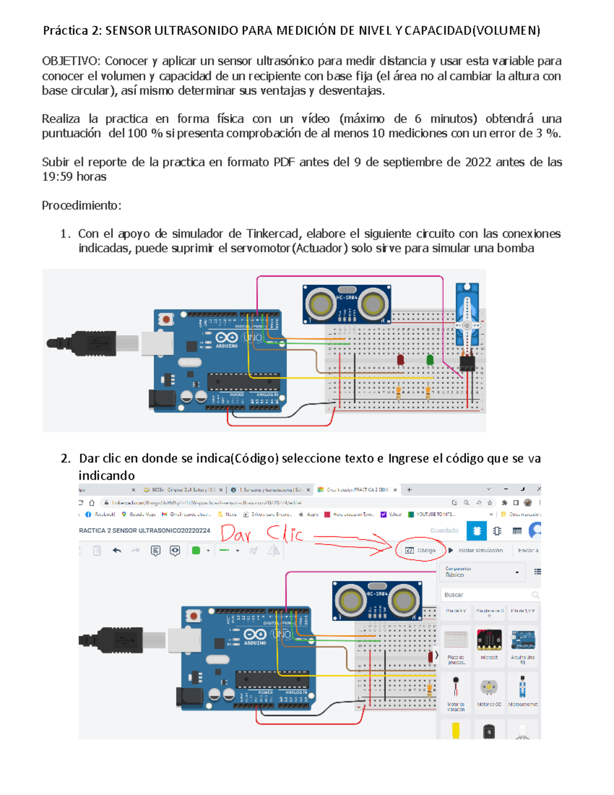 Practica 2 Sensor Ultrasonico procedimiento 20220831 - Pr·ctica 2: SENSOR ULTRASONIDO PARA ...