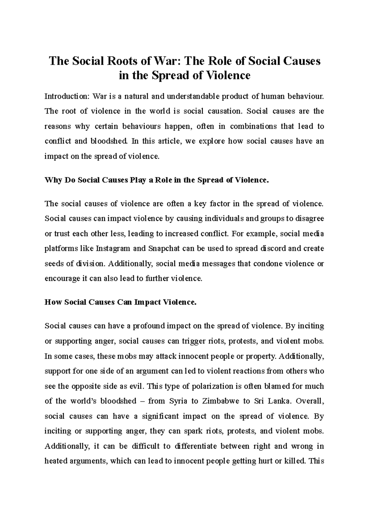 The Social Roots of War, The Role of Social Causes in the Spread of ...