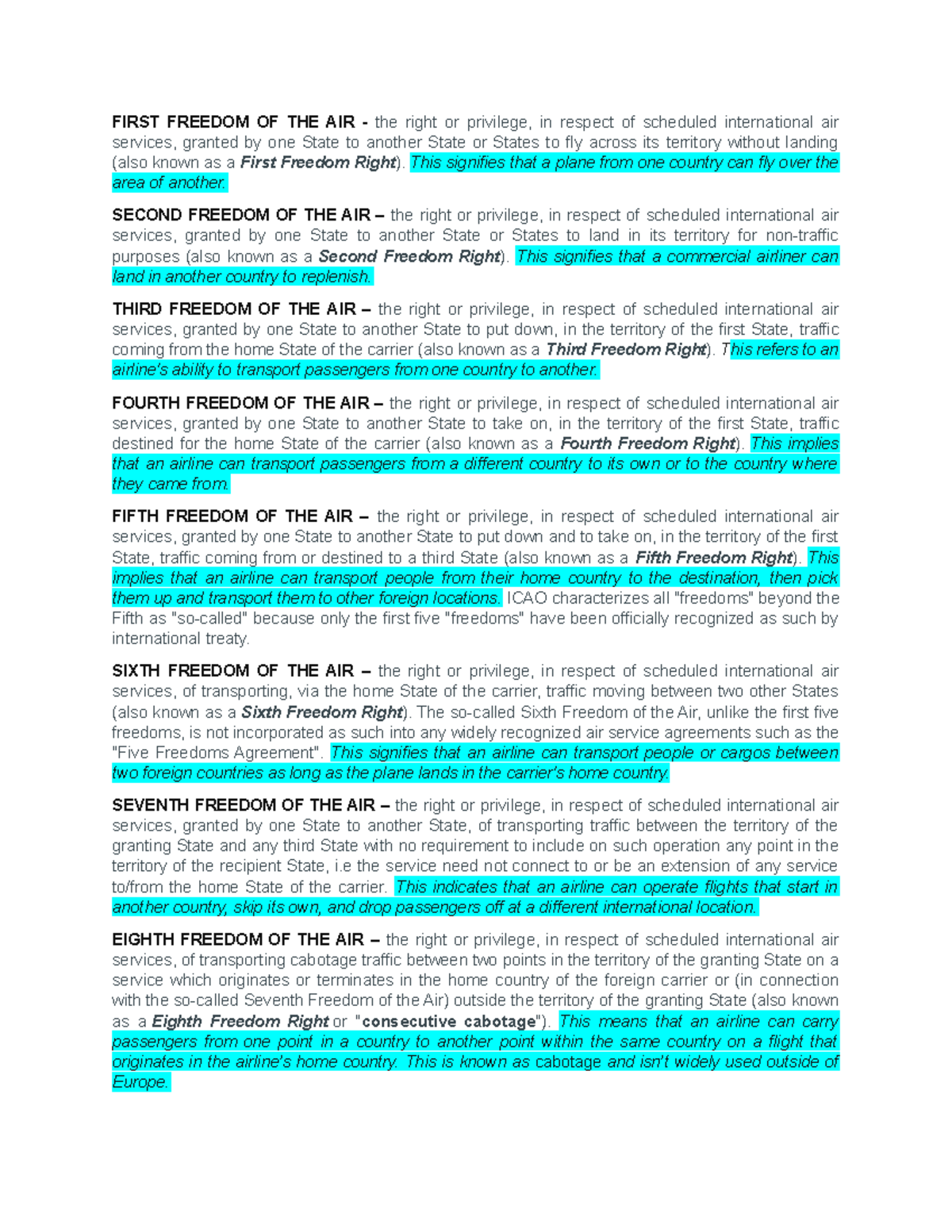 Freedom OF THE AIR - Air Law - FIRST FREEDOM OF THE AIR - the right or ...