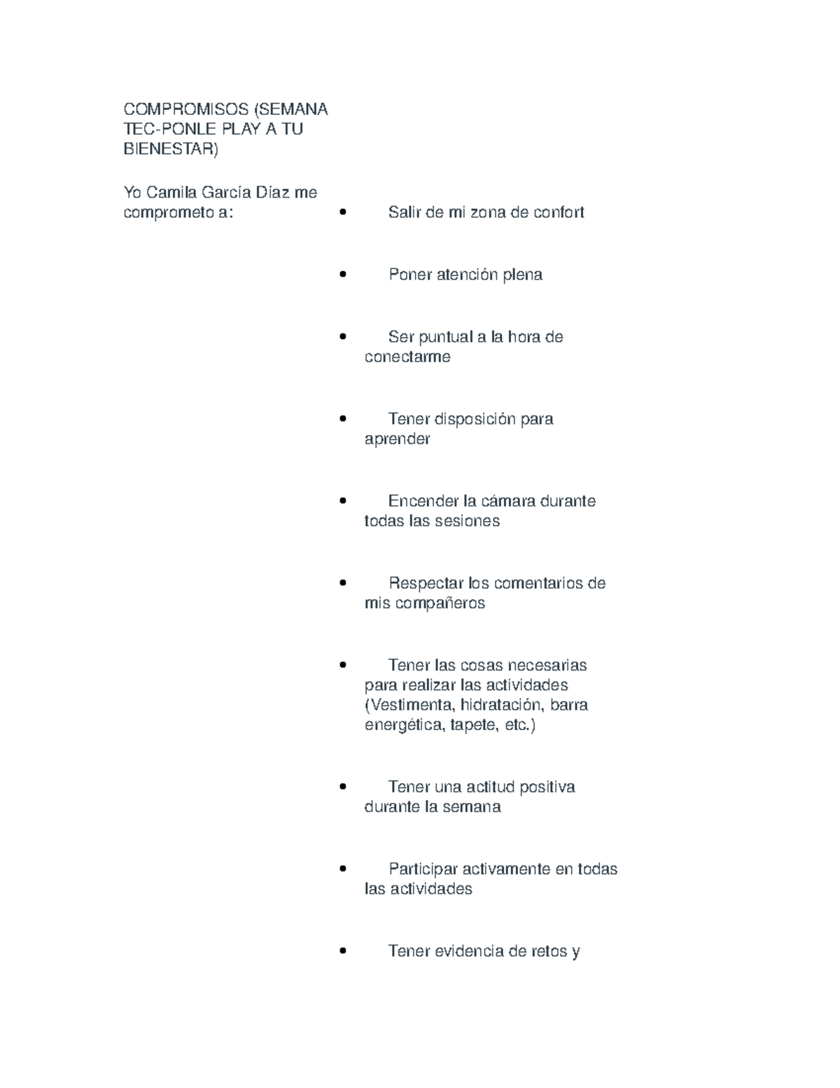 Compromisos Y Retos Ponle PLAY - COMPROMISOS (SEMANA TEC-PONLE PLAY A ...