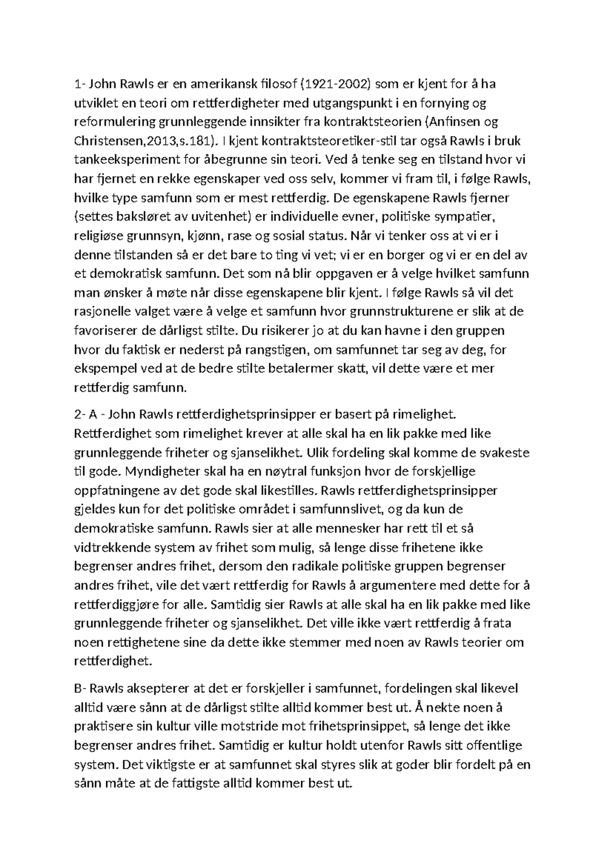 John Rawls - math - 1- John Rawls er en amerikansk filosof (1921-2002 ...