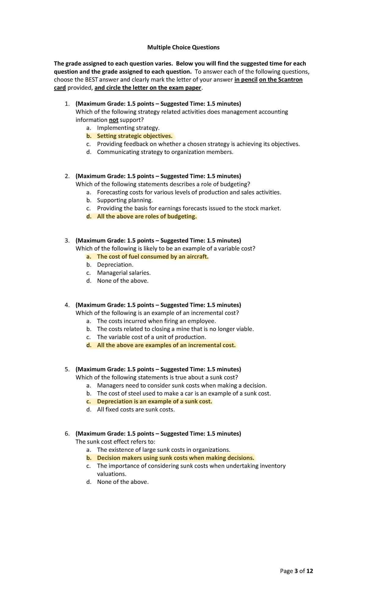 F19 Midterm Solutions - Multiple Choice Questions The grade assigned to each question varies ...