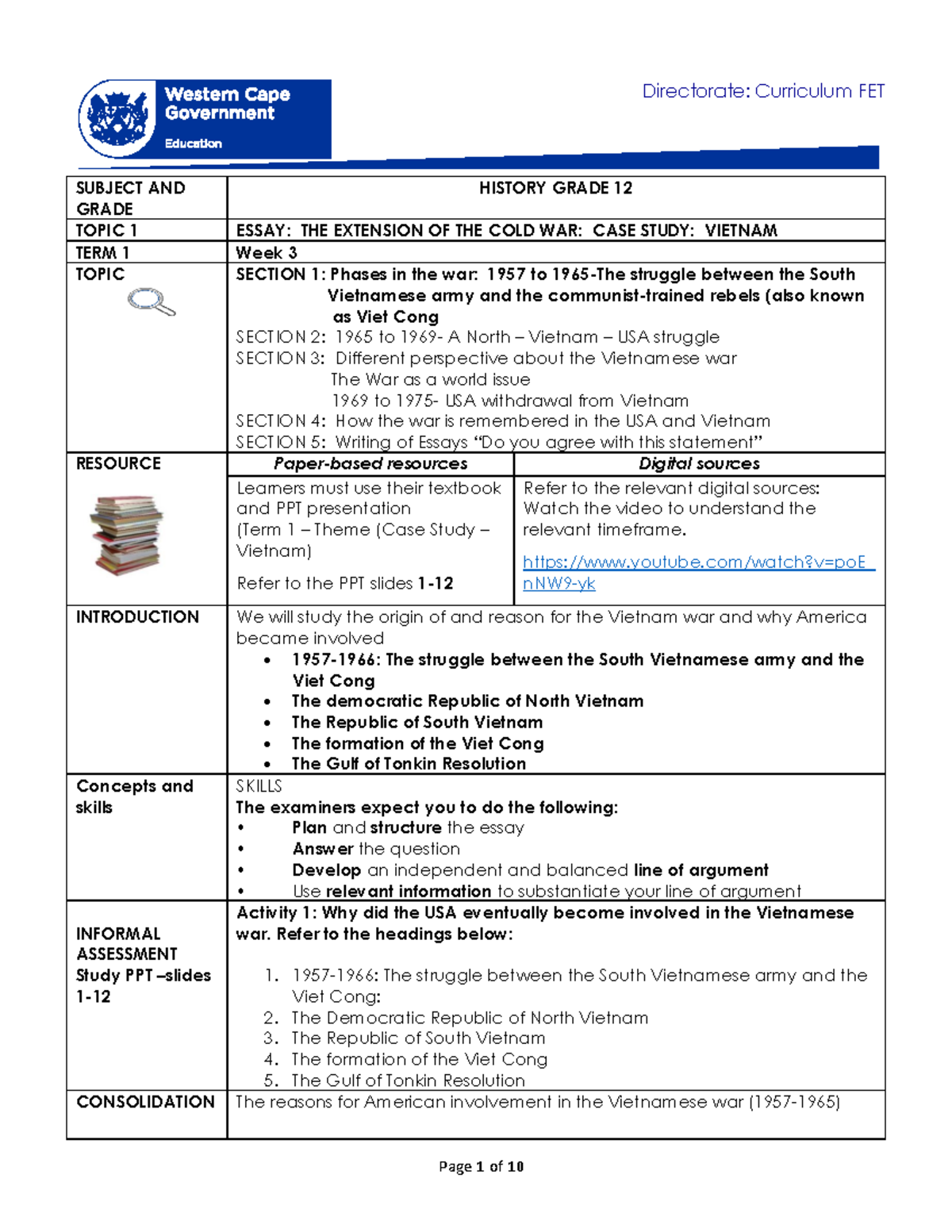 History Grade 12 Term 1 Week 3 2021 - Directorate: Curriculum FET ...