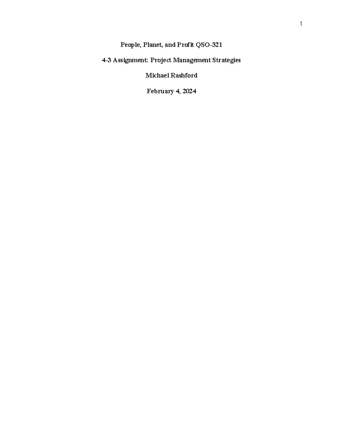 4-3 Assignment Project Management Strategies - People, Planet, and ...