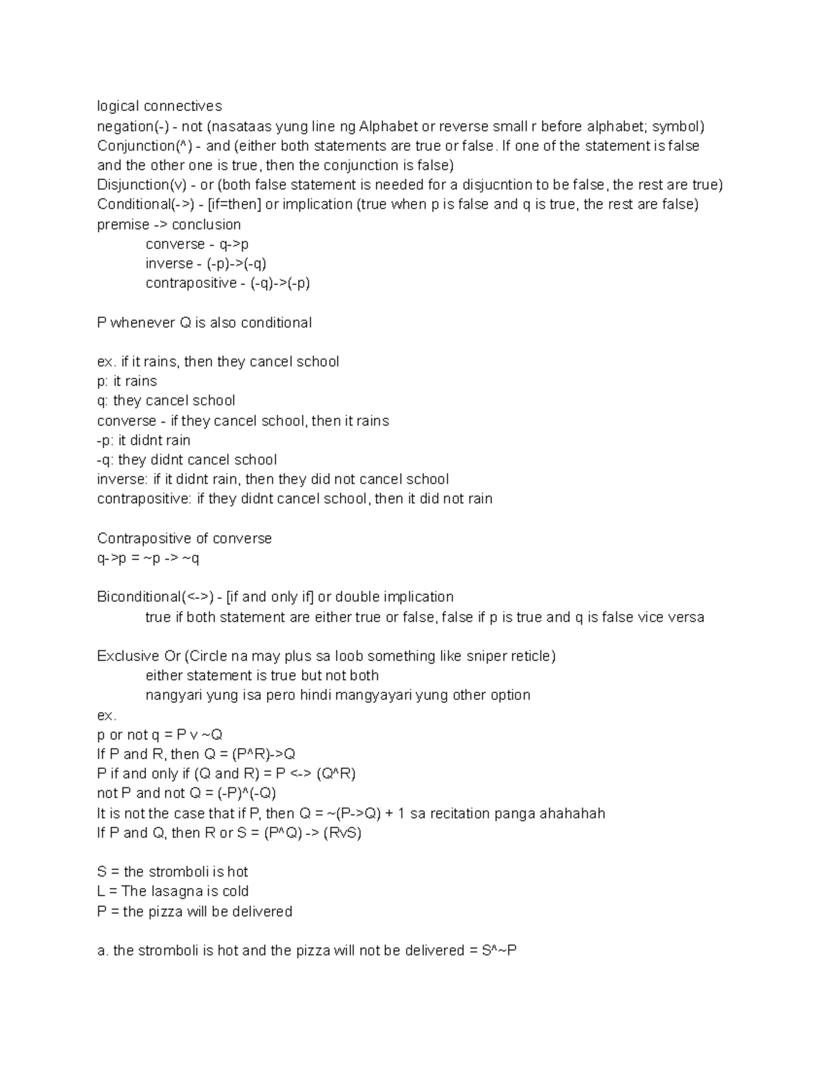 Truth table day 1 week 1 - logical connectives negation(-) - not ...