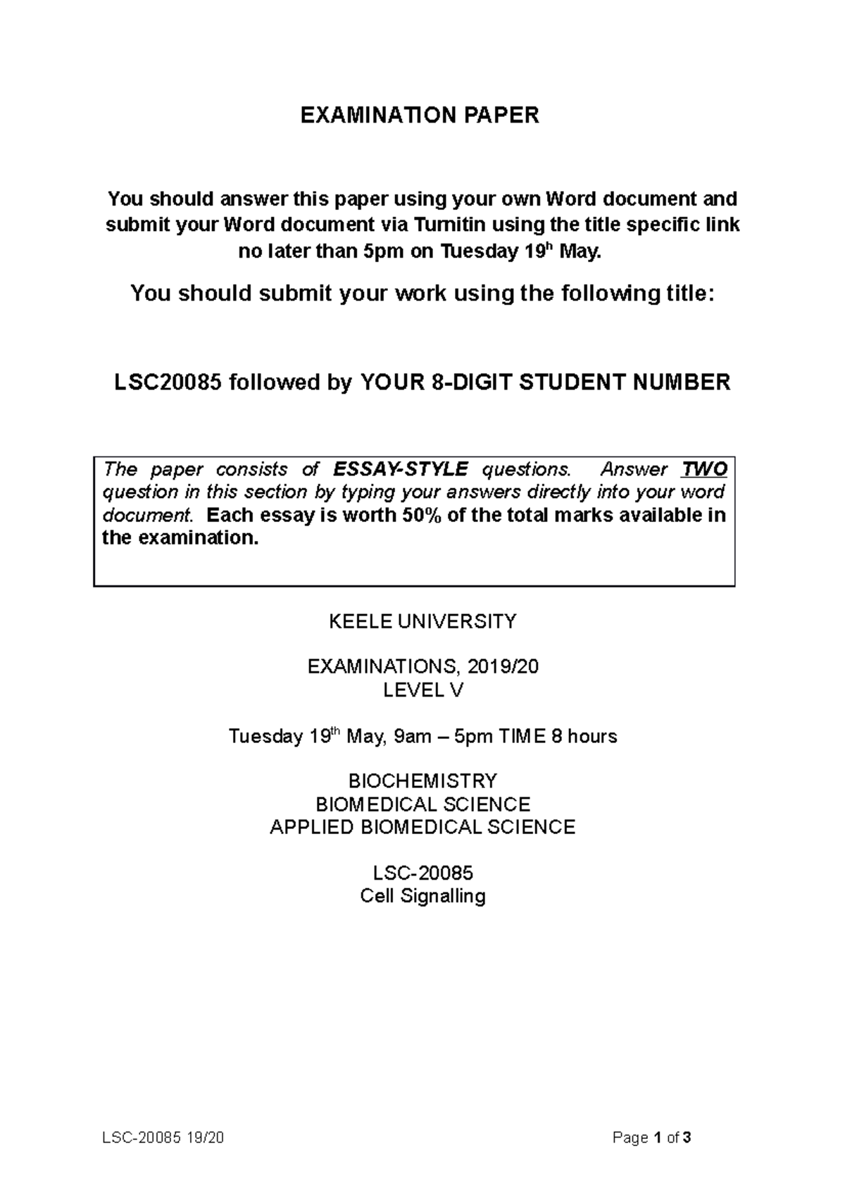LSC-2008 5 Examination Paper - EXAMINATION PAPER You should answer this ...